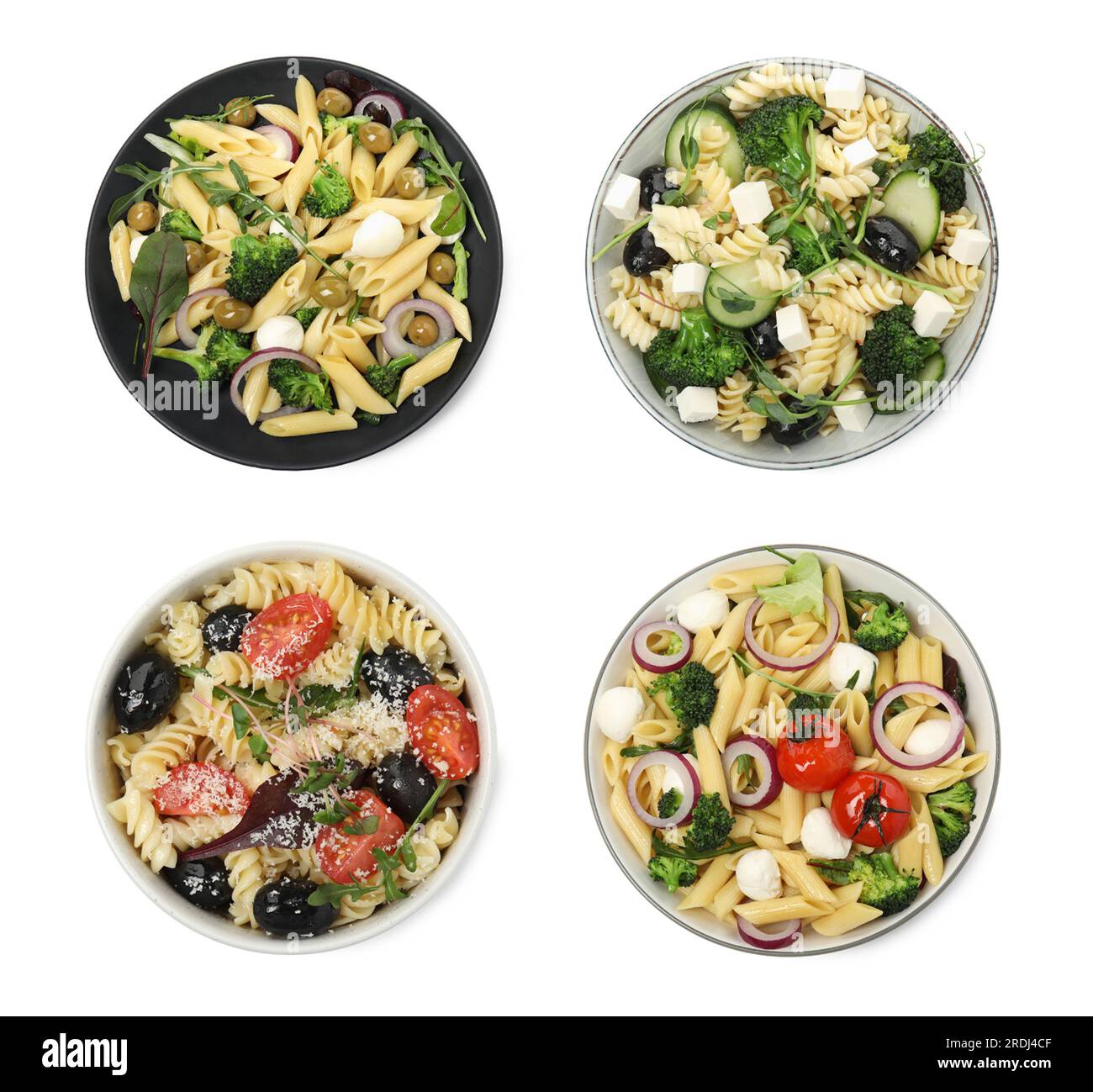 Set of different pasta dishes isolated on white, top view Stock Photo ...
