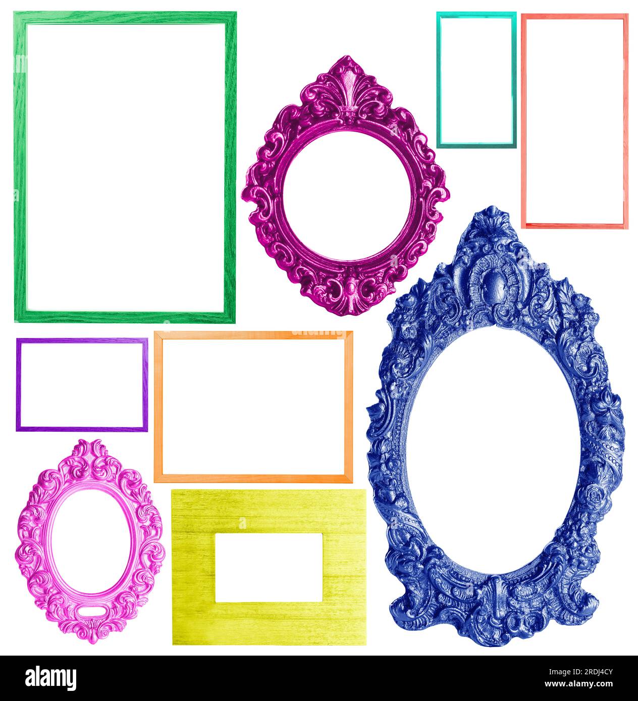 Collage with bright frames on white background Stock Photo - Alamy