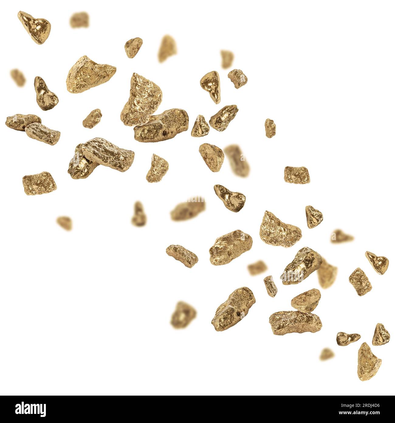 Many gold nuggets falling on white background Stock Photo - Alamy