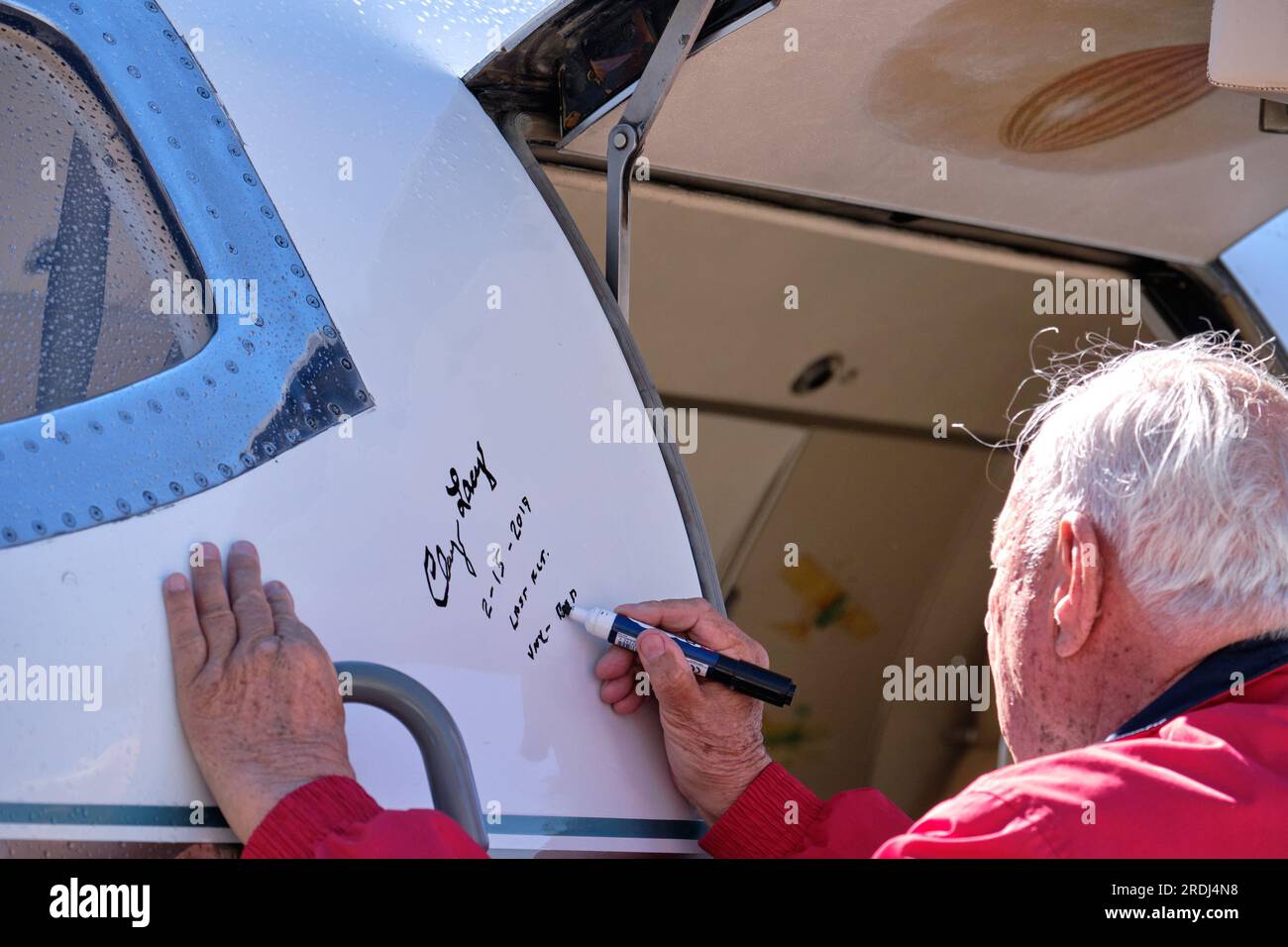 Palm Springs, California, USA. 16th Feb, 2019. Aviation icon, Clay Lacy ...
