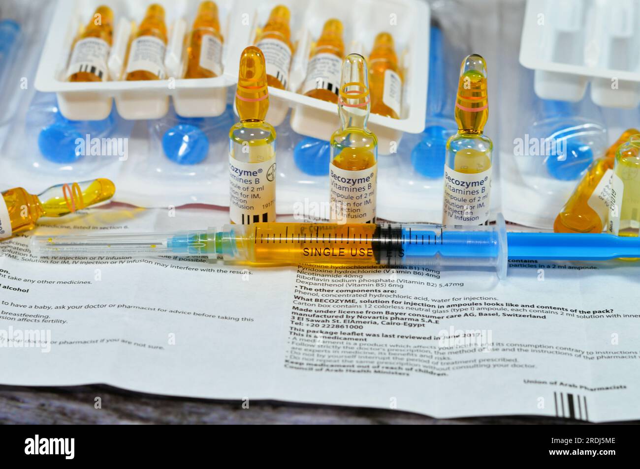 Cairo, Egypt, June 26 2023: Becozyme Injection Vitamins B1, B2, B3, B5 ...