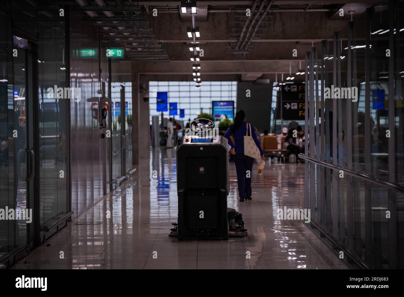 Bangkok, Thailand. 22nd July, 2023. A self-driving robot cleans the ...