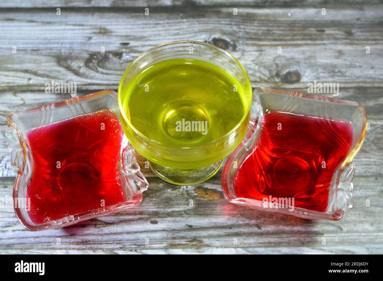 Delicious sweet green and red jelly pudding pineapple and strawberry ...