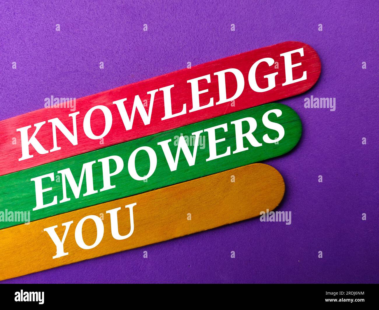 Colored wooden stick with the word KNOWLEDGE EMPOWER YOU on a purple ...