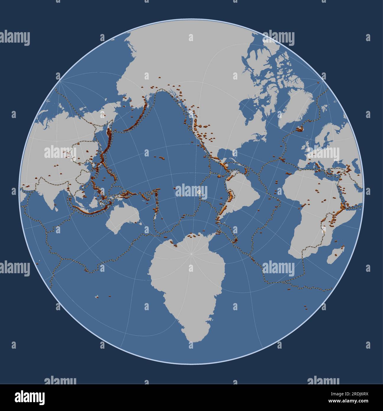 Shape of the Easter tectonic plate on the world contour map map in the ...