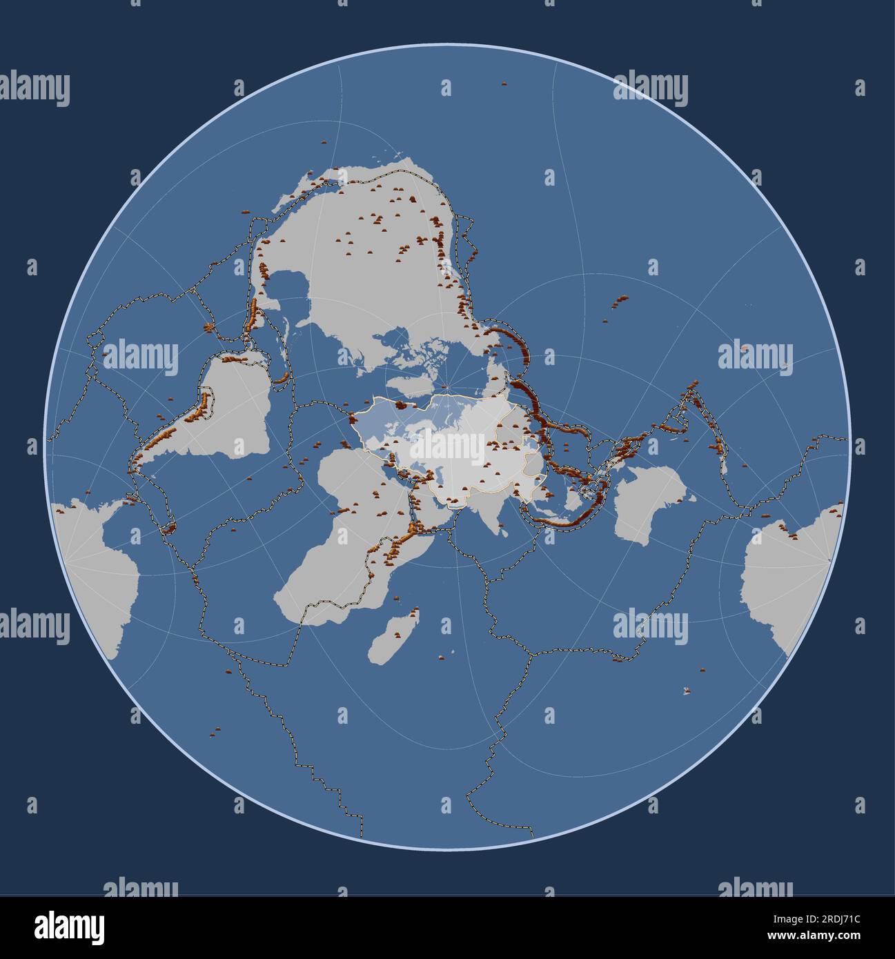 Eurasian Tectonic Plate On The Solid Contour Map In The Lagrange Oblique Projection Centered