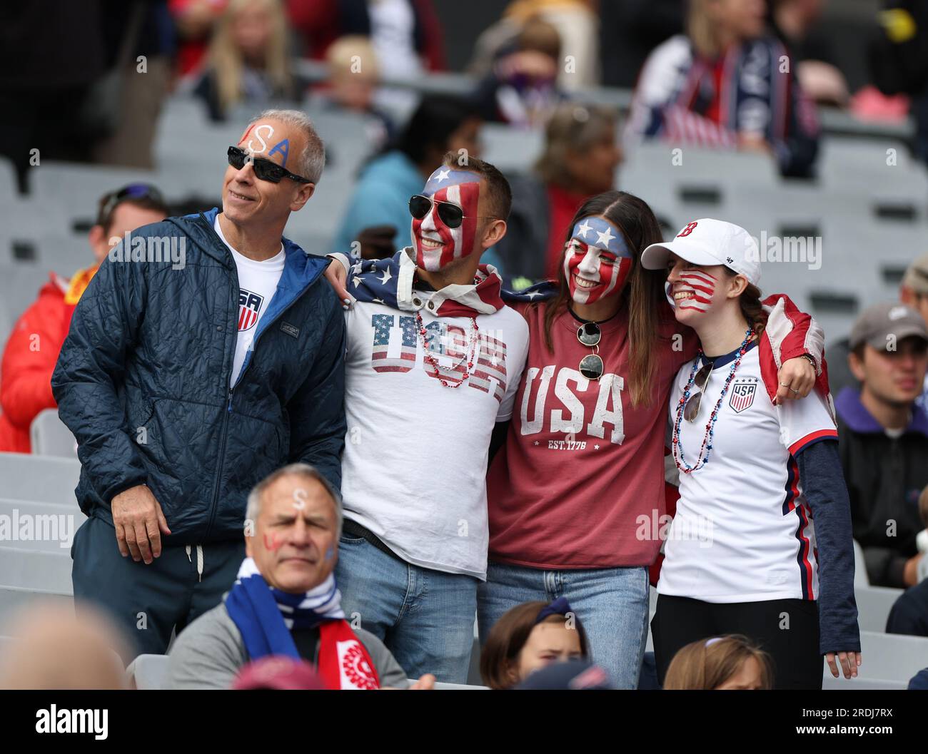 Auckland, New Zealand. 22nd July, 2023. Fans of the United States pose ...