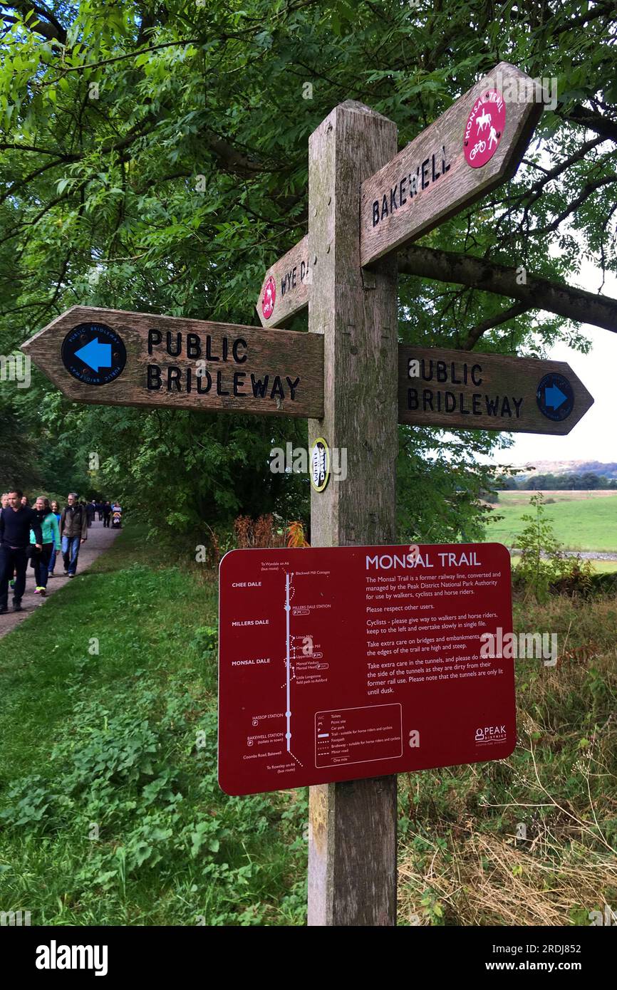 Signpost on the Monsal trail. Derbyshire, England, UK Stock Photo - Alamy