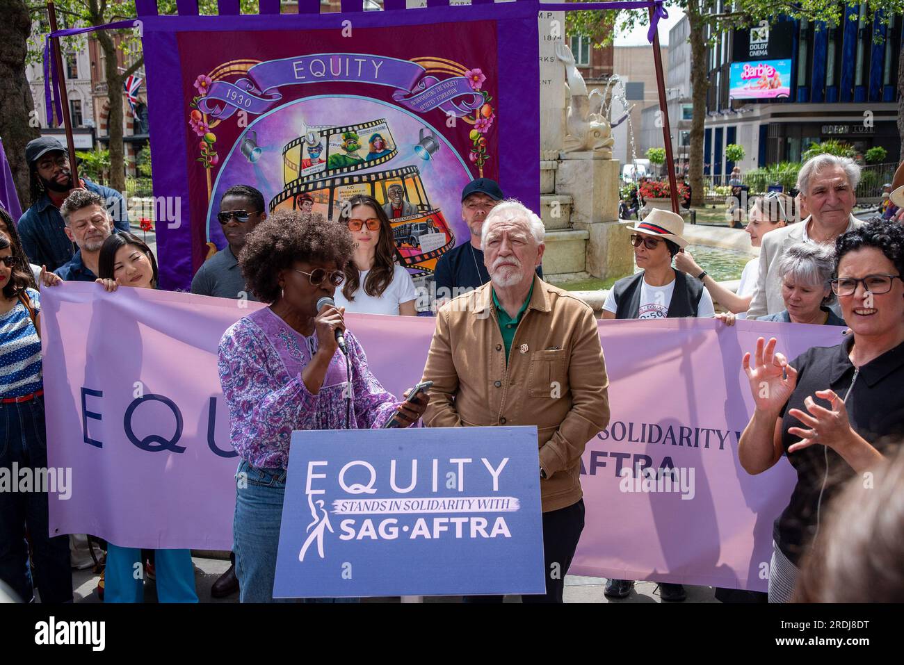 London, UK. 21st July, 2023. Actor Brian Cox (R) on the front listens ...