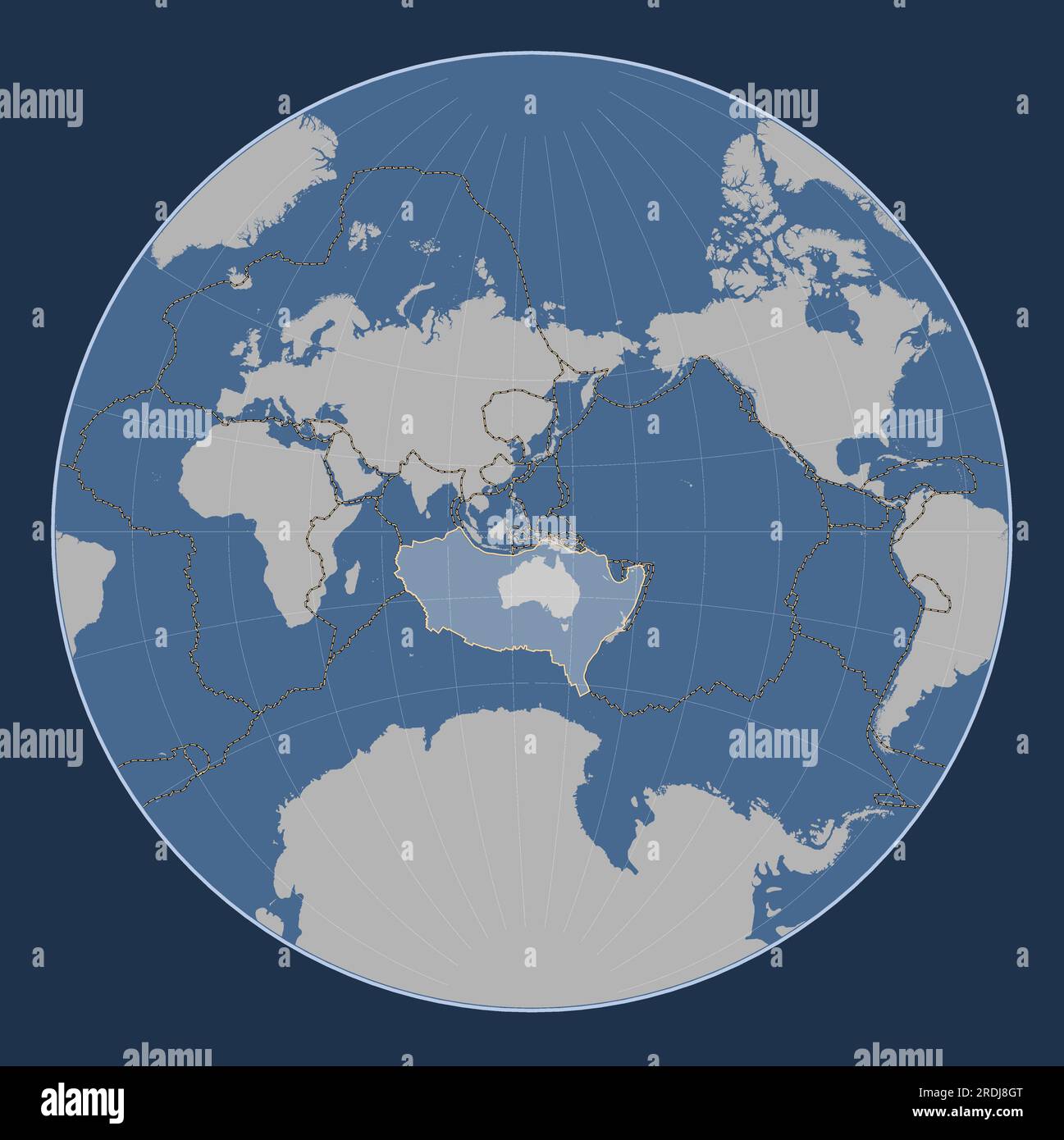 Australian Tectonic Plate On The Solid Contour Map In The Lagrange Projection Centered