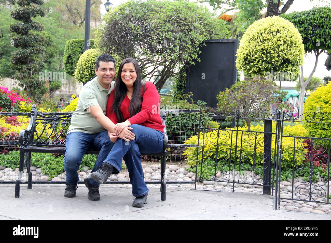 40 year old Latino man woman couple without children take a walk in the ...