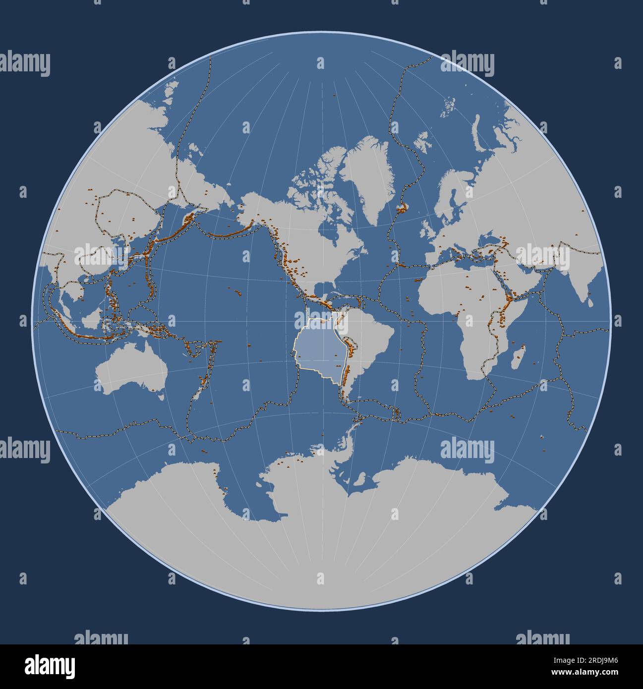 Nazca Tectonic Plate On The Solid Contour Map In The Lagrange Projection Centered Meridionally