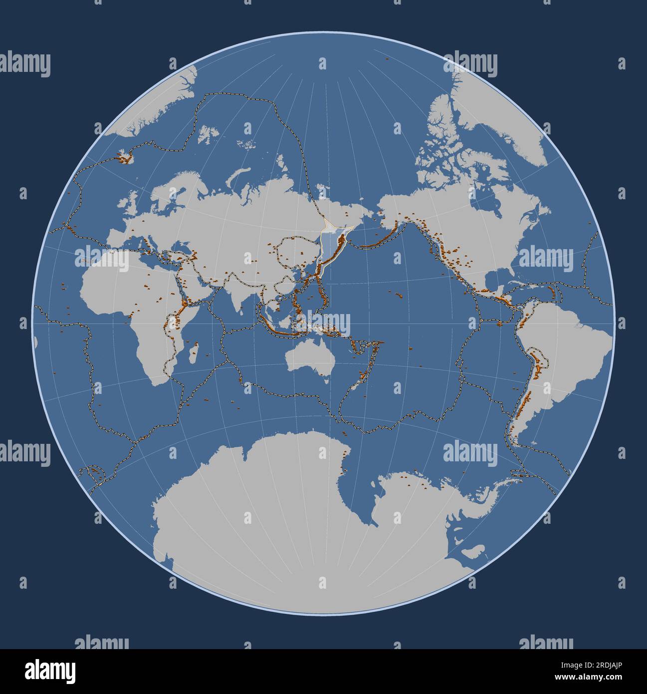 Okhotsk Tectonic Plate On The Solid Contour Map In The Lagrange Projection Centered Meridionally