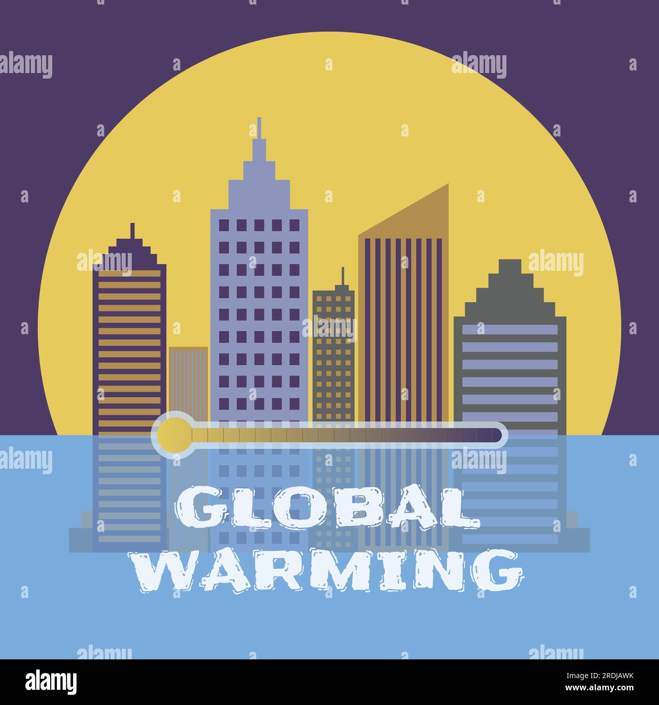 Global warming and climate change concept with city buildings on sunset ...