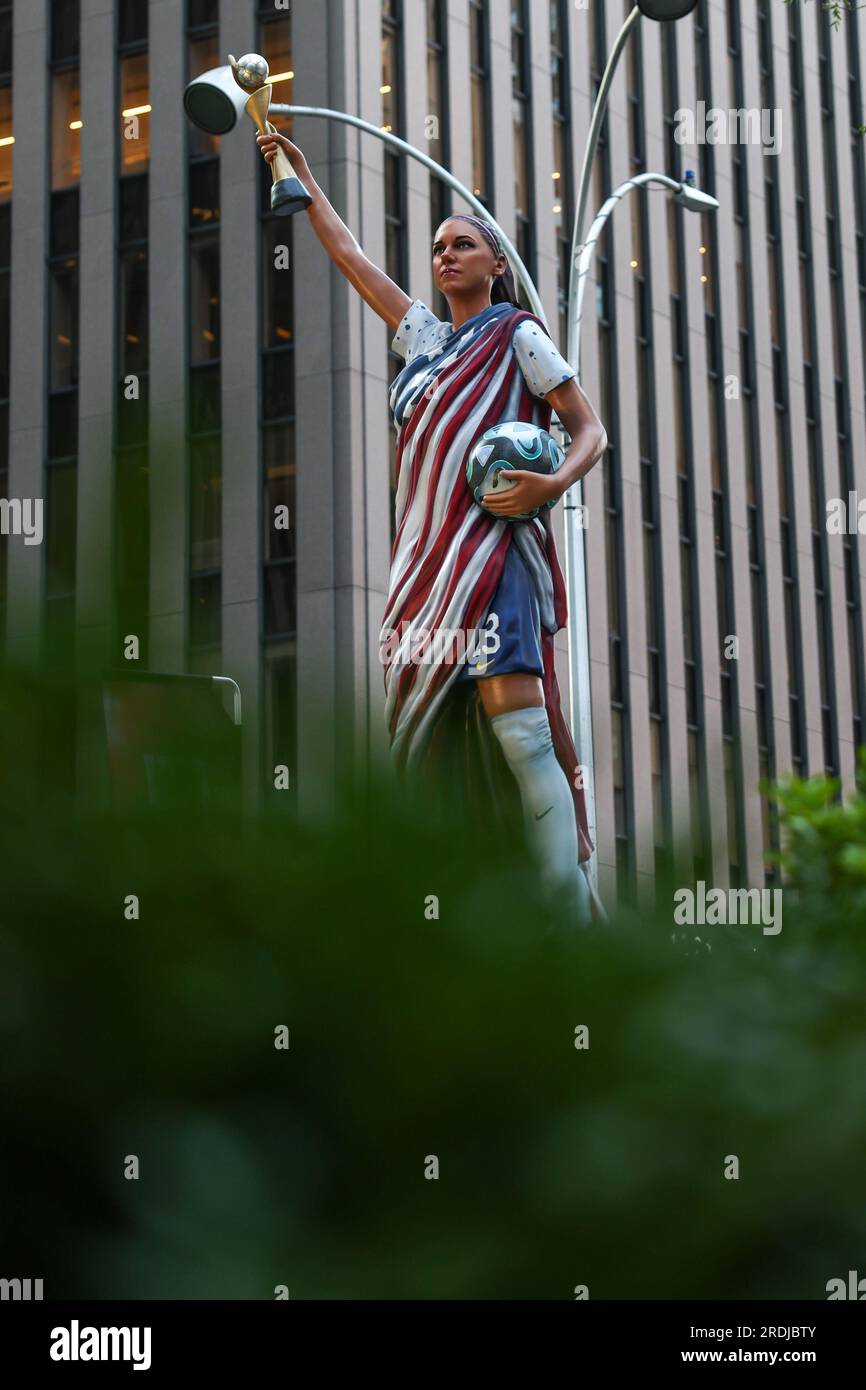 New York City, NY, USA. 21st July, 2023. A statue of USWNT player Alex ...