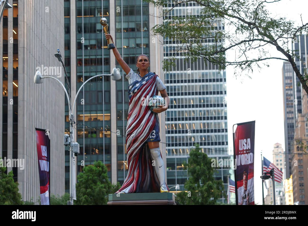 New York City, NY, USA. 21st July, 2023. A statue of USWNT player Alex ...