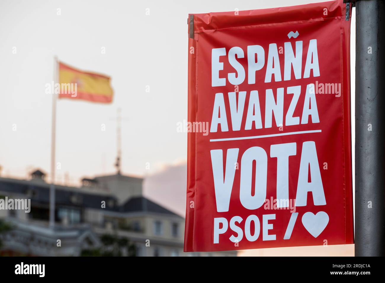 Madrid, Spain. 22nd July, 2023. A banner from the Spanish Socialist ...