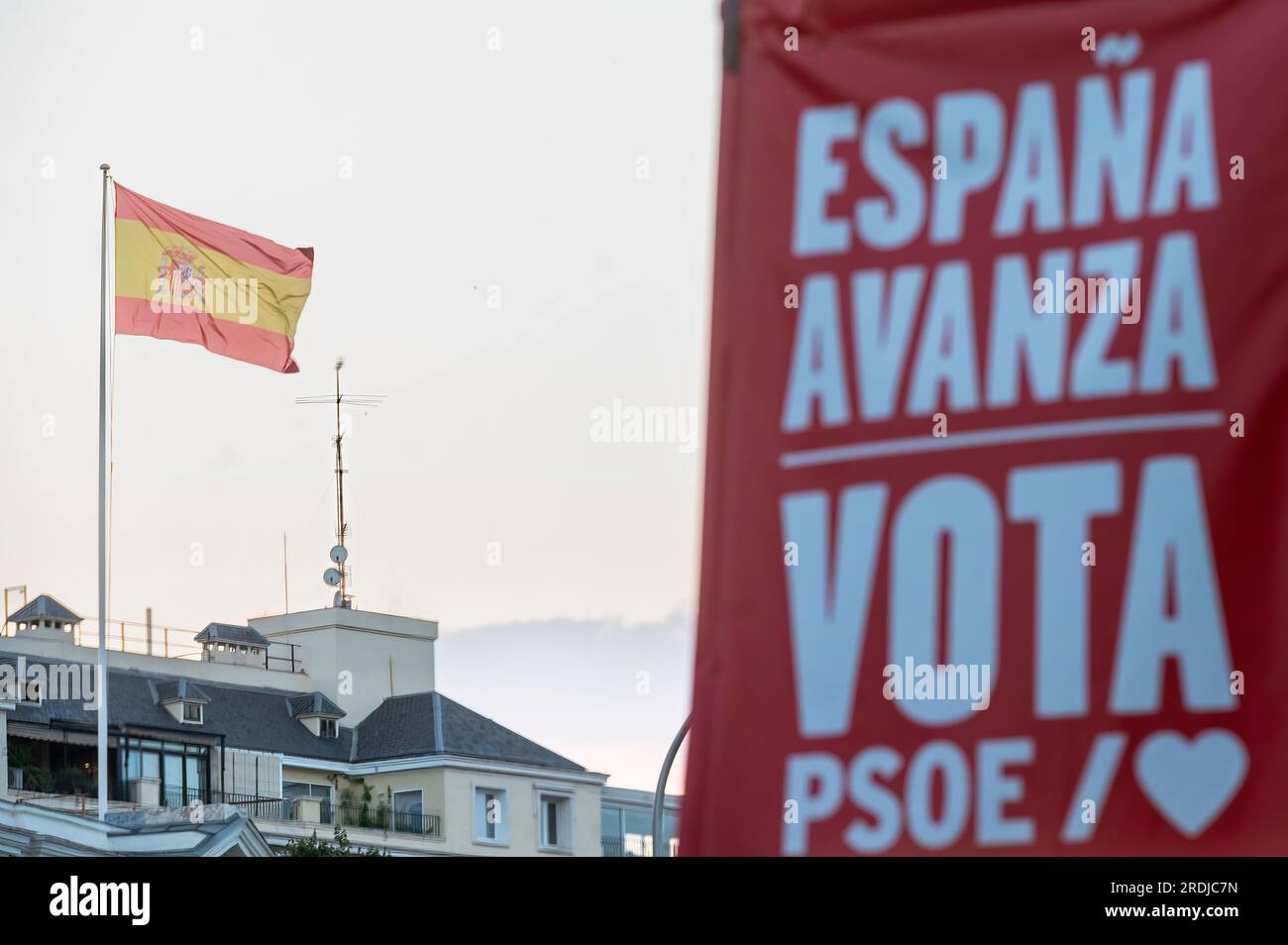 Madrid, Spain. 22nd July, 2023. A Spanish flag is seen in the ...