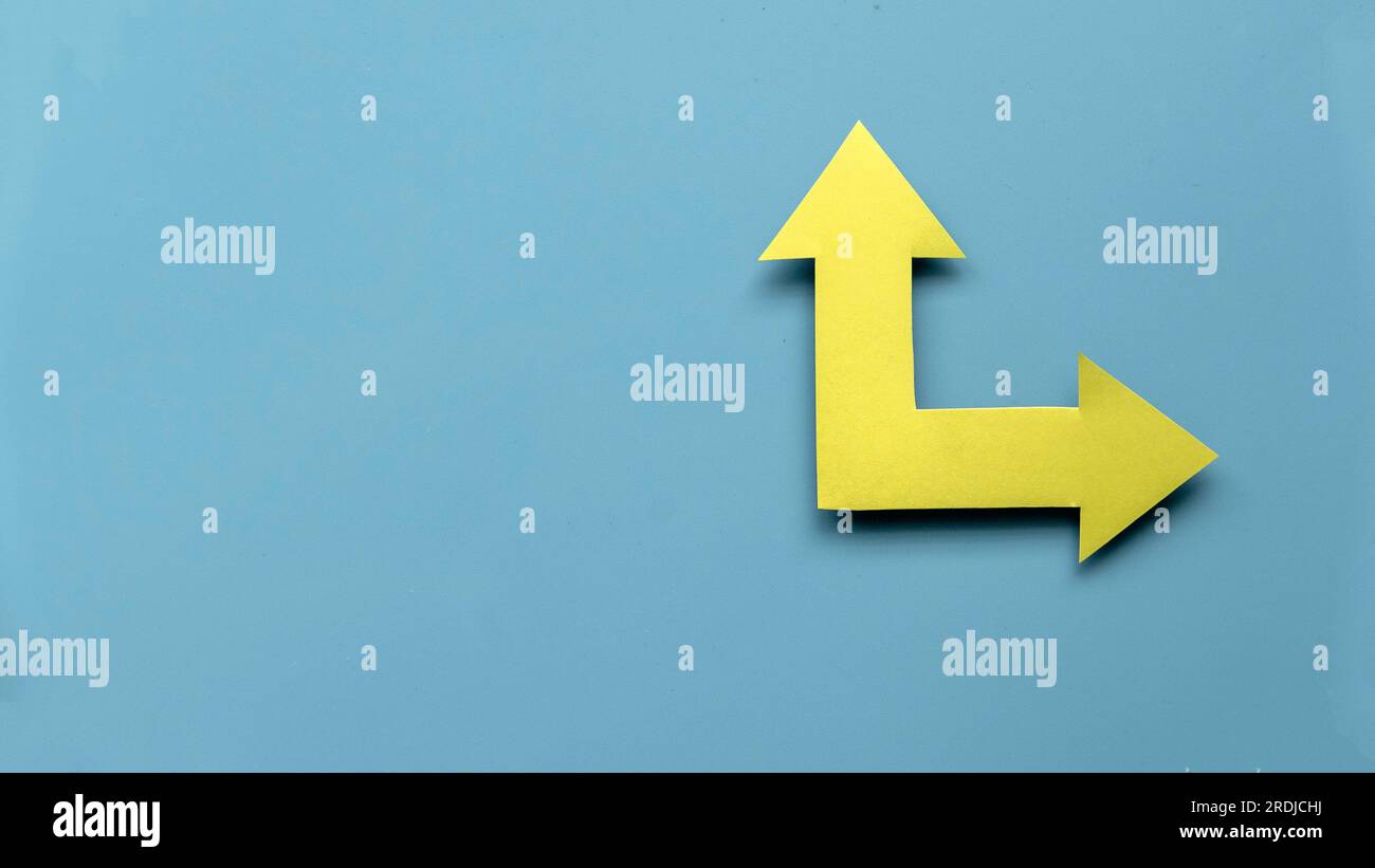 Yellow arrow pathway sign choices. Future life with different direction ...