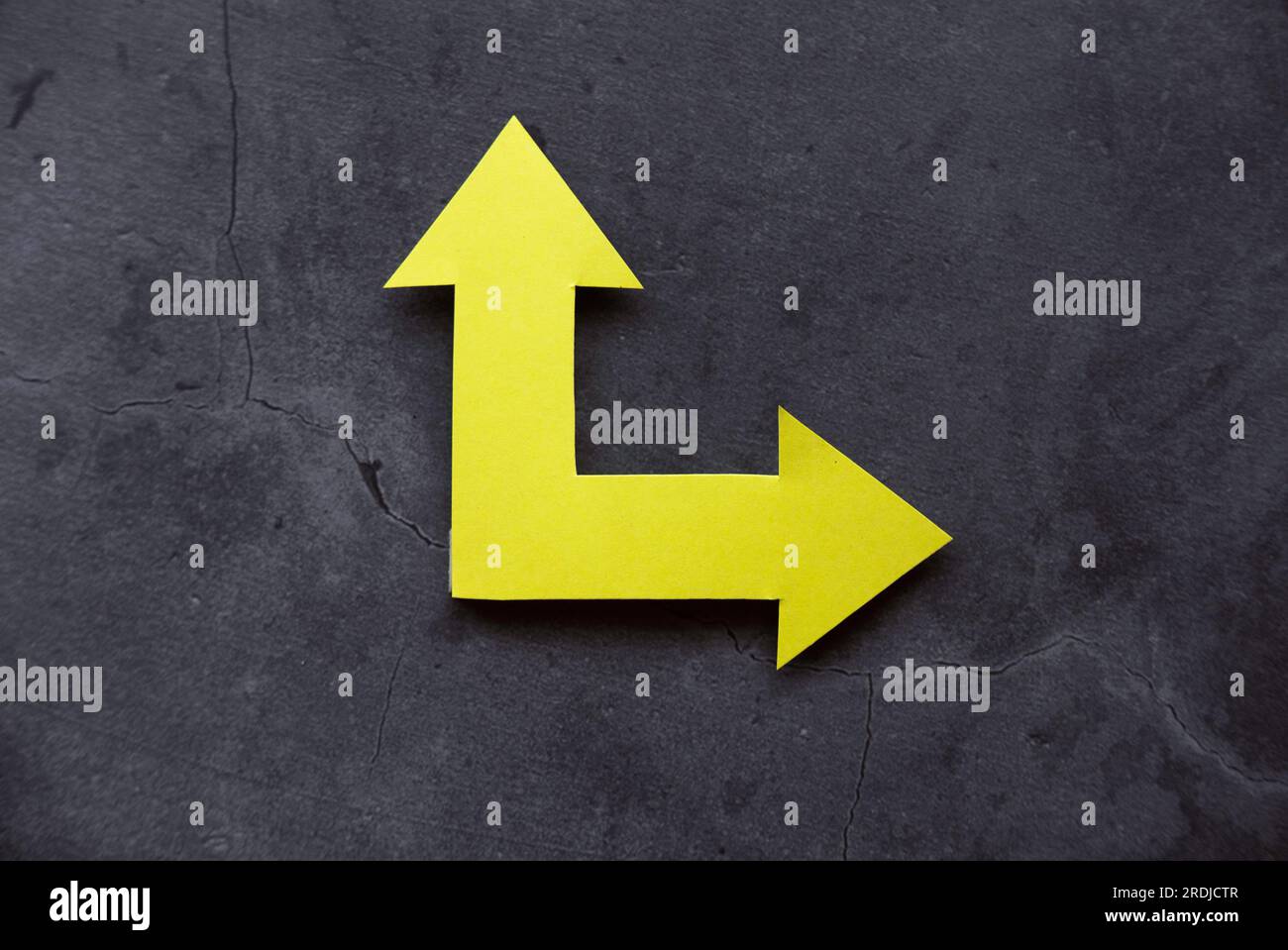 Yellow arrow pathway sign choices. Future life with different direction ...