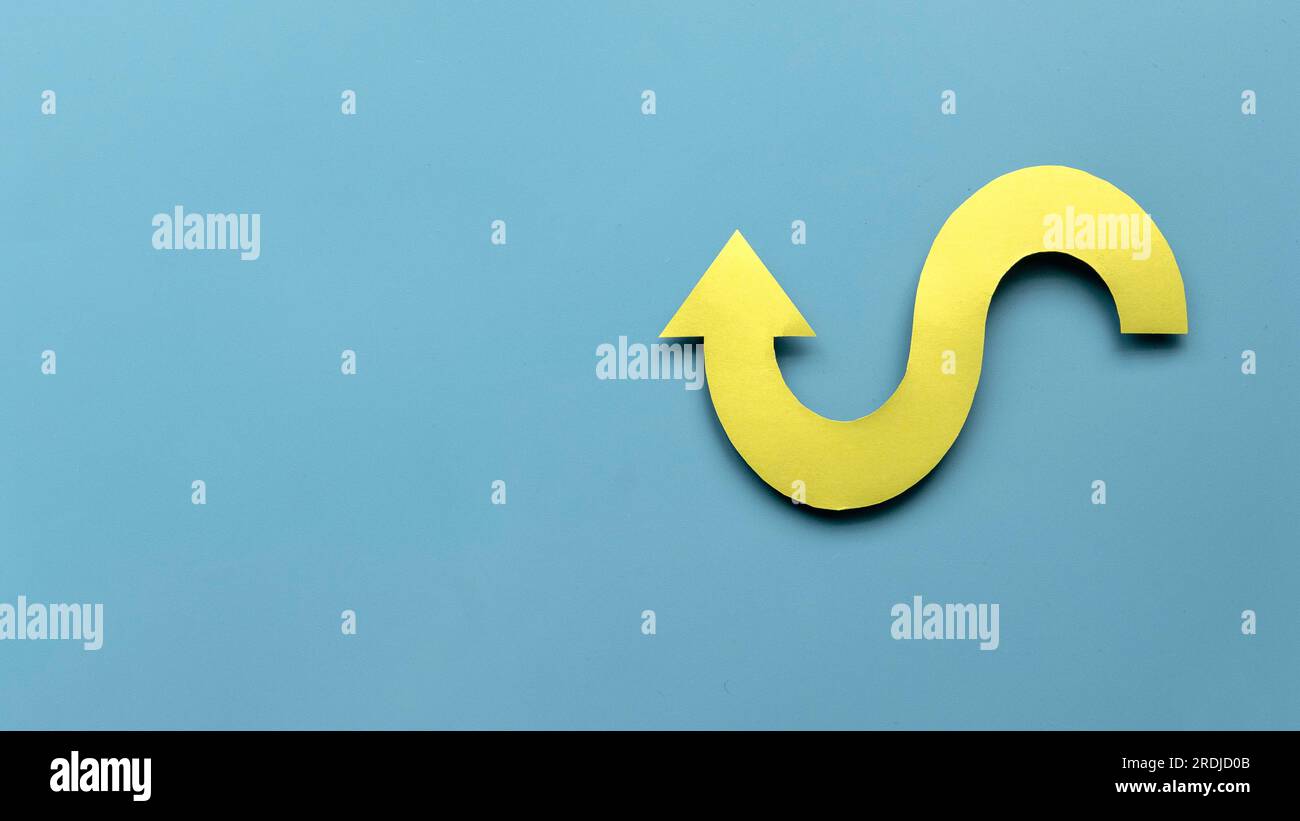 Yellow arrow pathway sign. Future life with direction or obsctacle ...