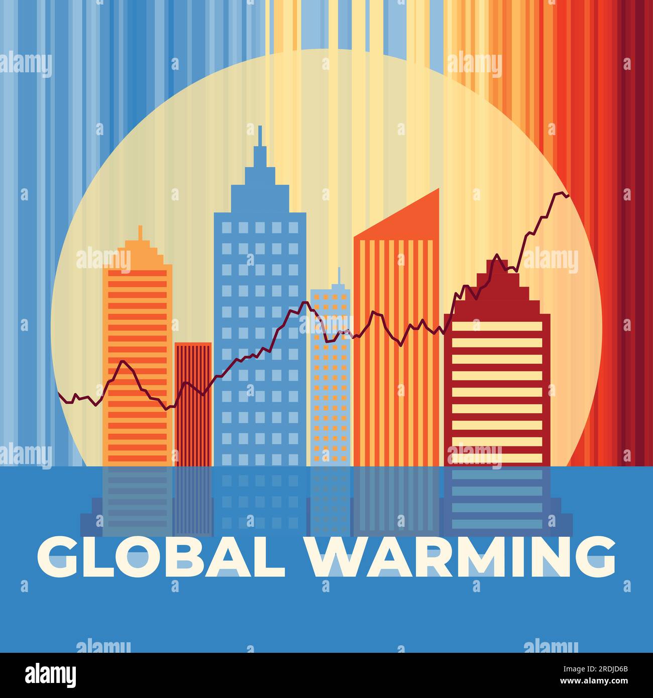 Global warming, climate change concept with city buildings on sunset ...