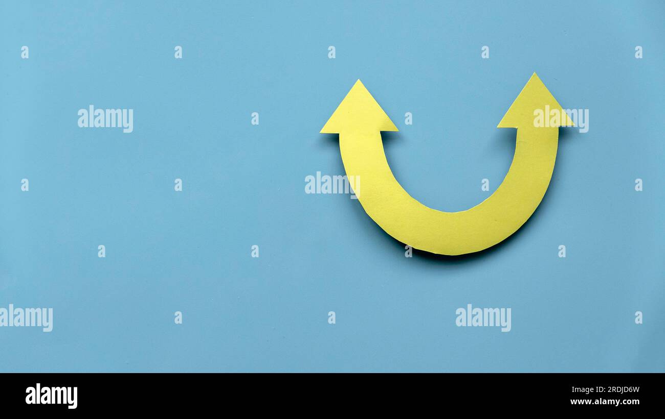 Yellow arrow pathway sign choices. Future life with different direction ...