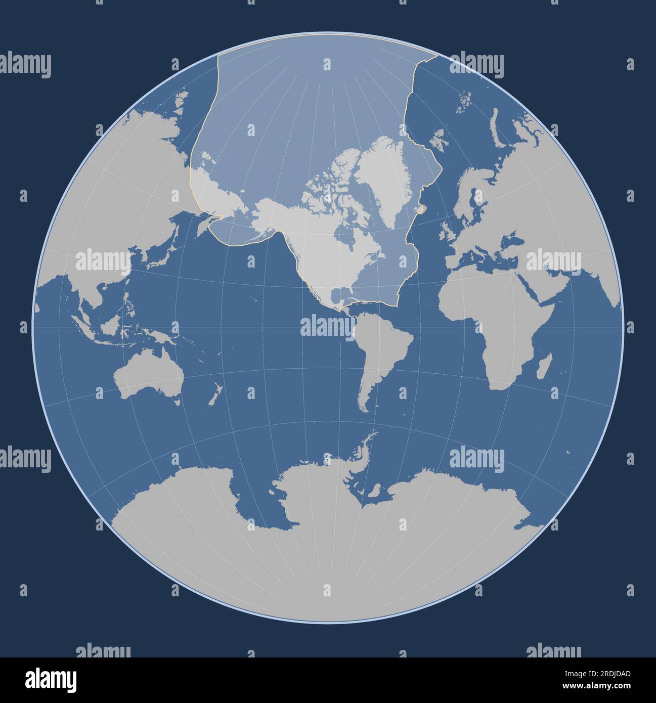 North American Tectonic Plate On The Solid Contour Map In The Lagrange Projection Centered