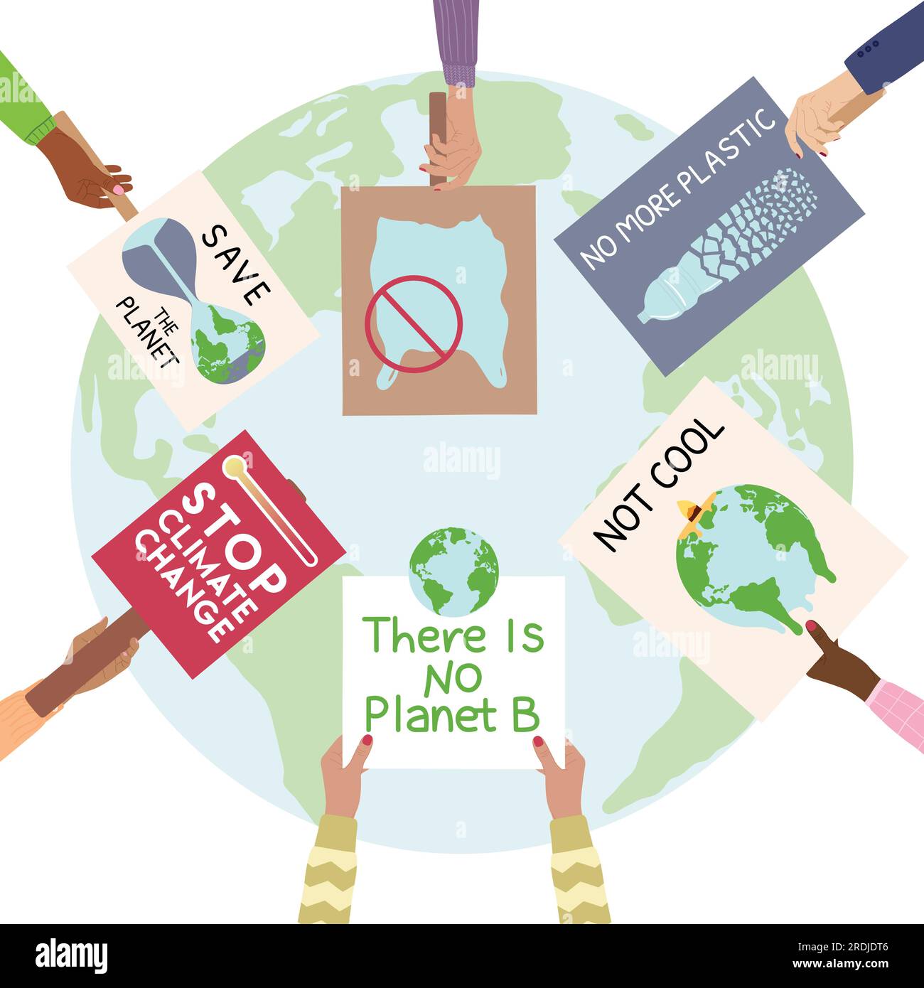 Protest strike against climate change and global warming. Set of hands ...