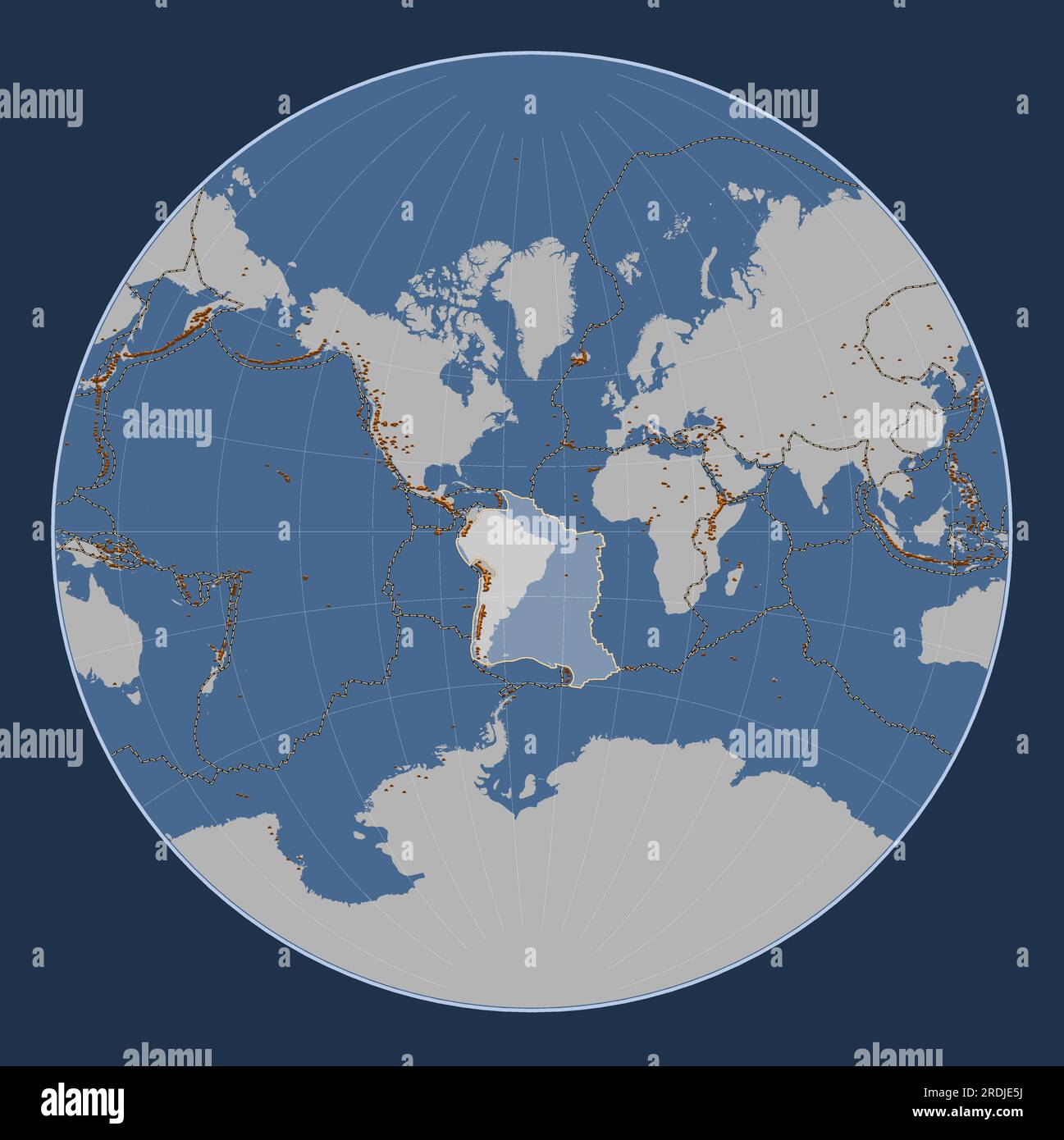 South American Tectonic Plate On The Solid Contour Map In The Lagrange Projection Centered
