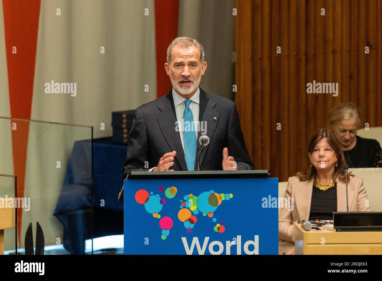 New York, USA. 21st July, 2023. King of Spain Felipe VI speaks during ...