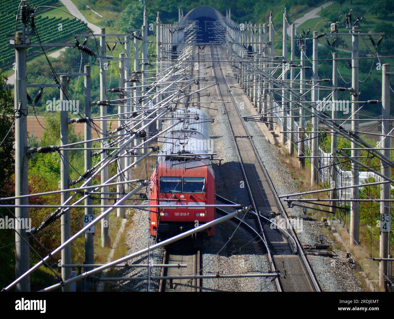 ICE power supply, electric masts, Interregio, Intercity Stock Photo - Alamy