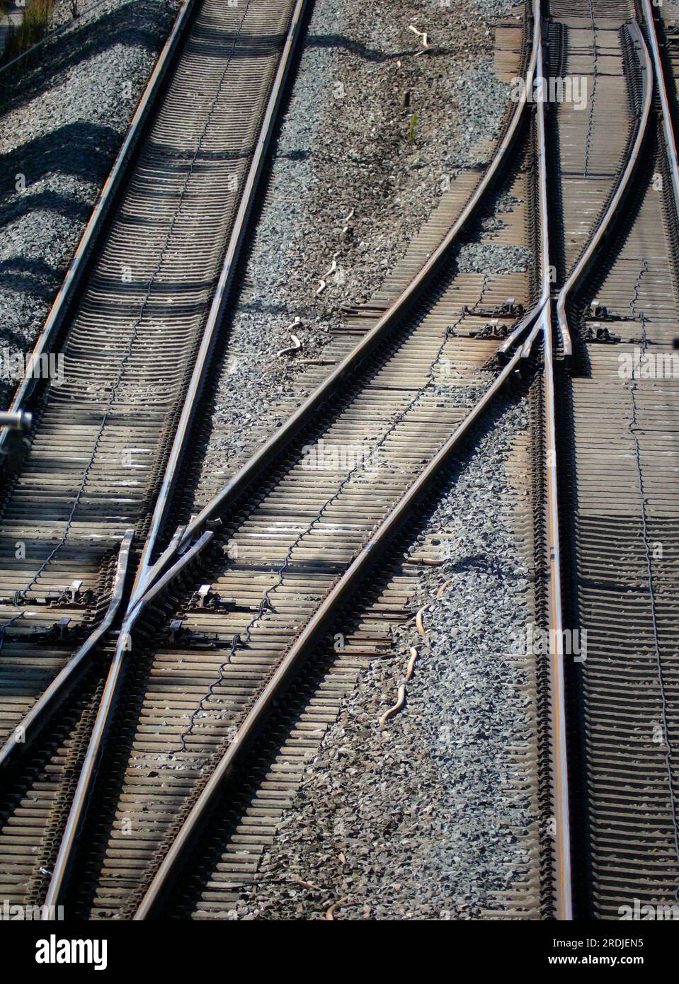 Railway tracks, railway switches, overhead control centre Stock Photo ...
