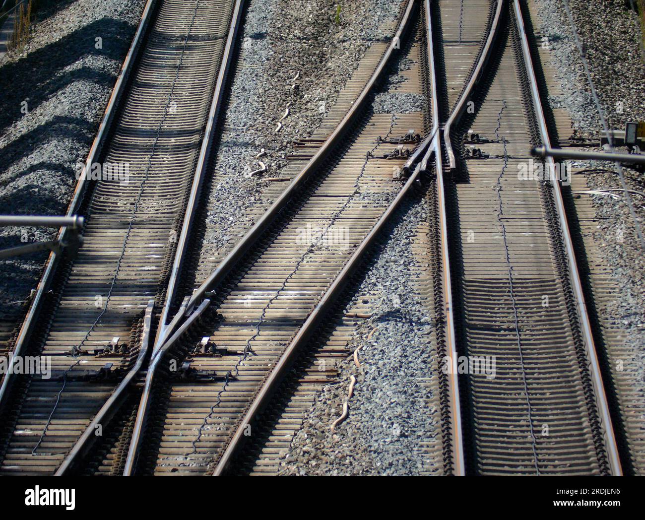 Railway tracks, railway switches, overhead control centre Stock Photo ...