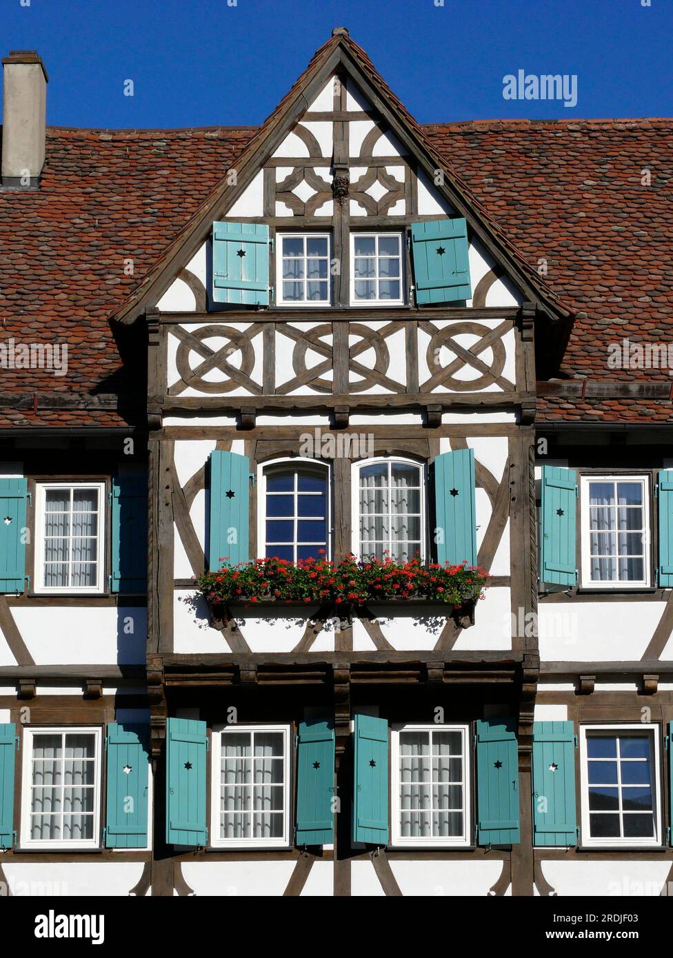 Half-timbered house in detail, bay window in half-timbered house, wall ...