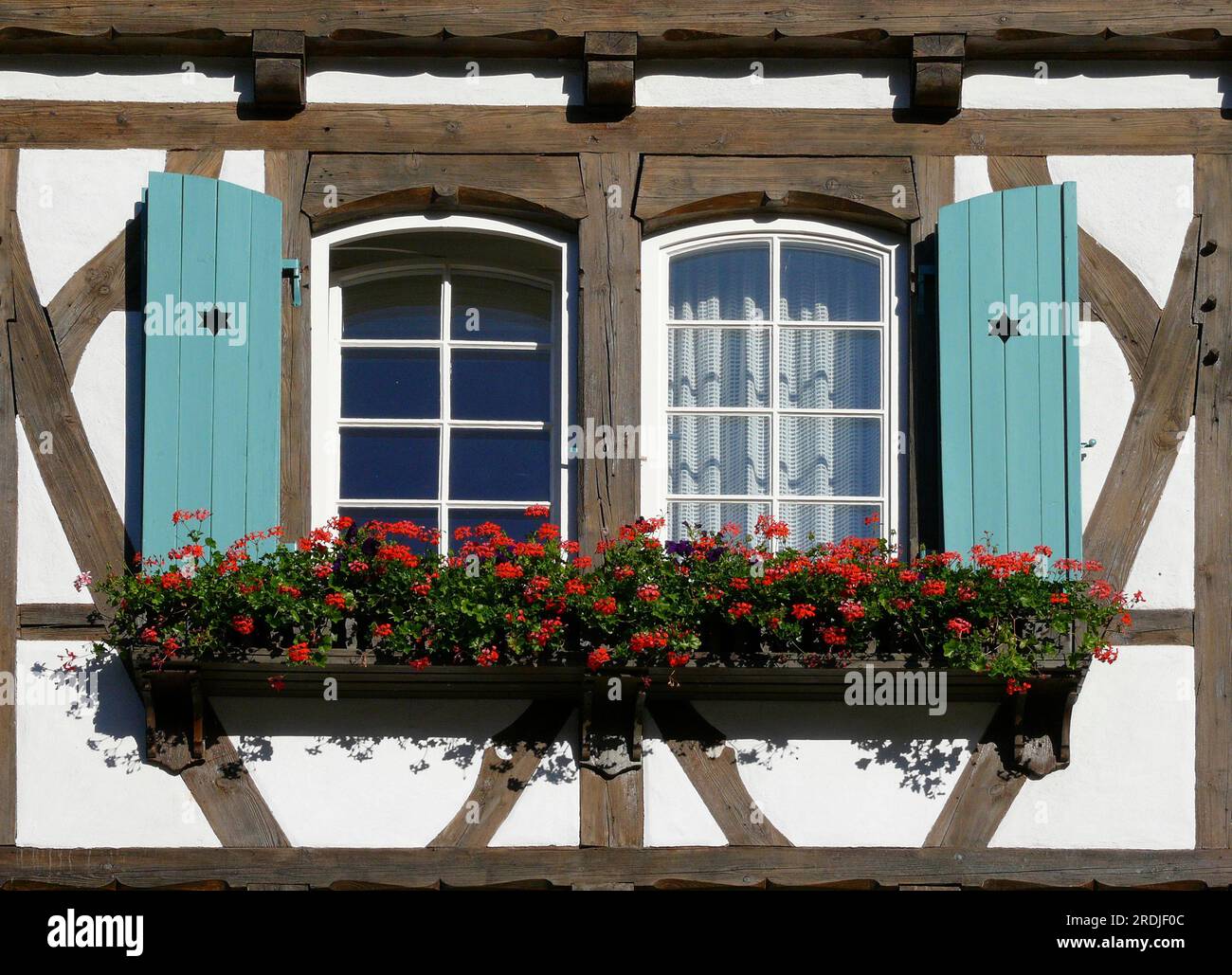 Half-timbered house in detail, bay window in half-timbered house, wall ...