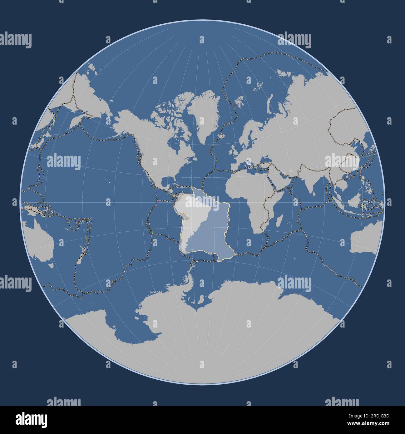 South American tectonic plate on the solid contour map in the Lagrange ...
