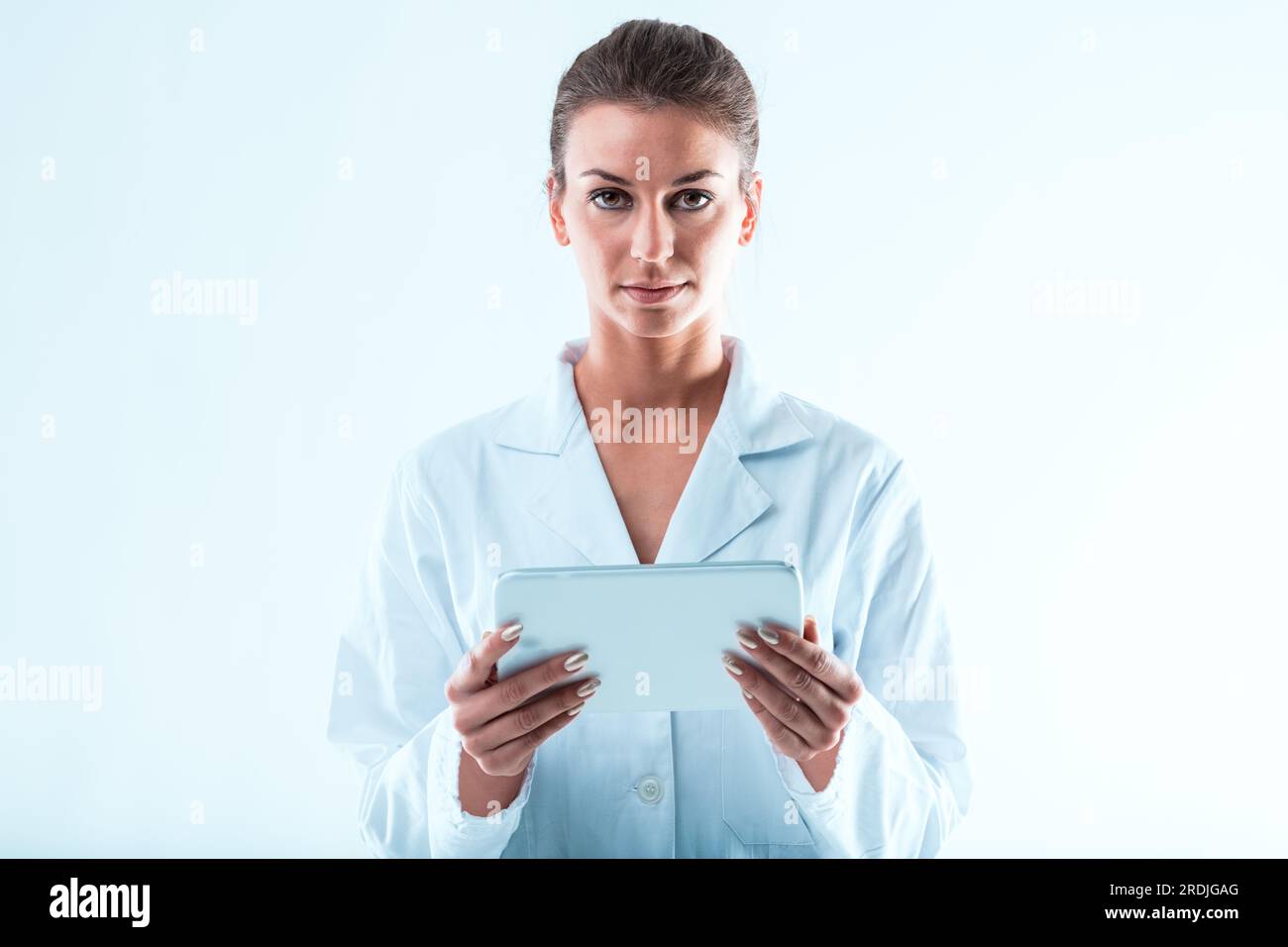 Scientific woman with a white tablet, navigating STEM sectors with ...