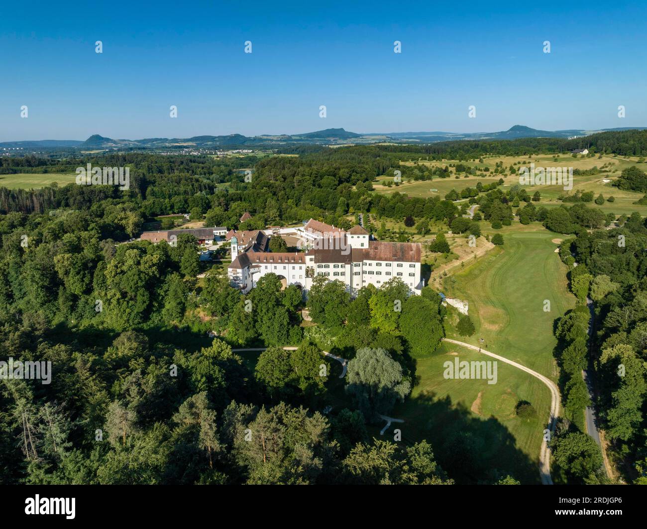 Aerial view of Langenstein Castle near Eigeltingen with surrounding ...