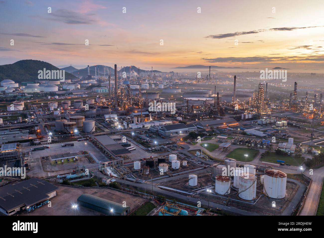 Aerial view drone of oil storage tank with oil refinery factory ...