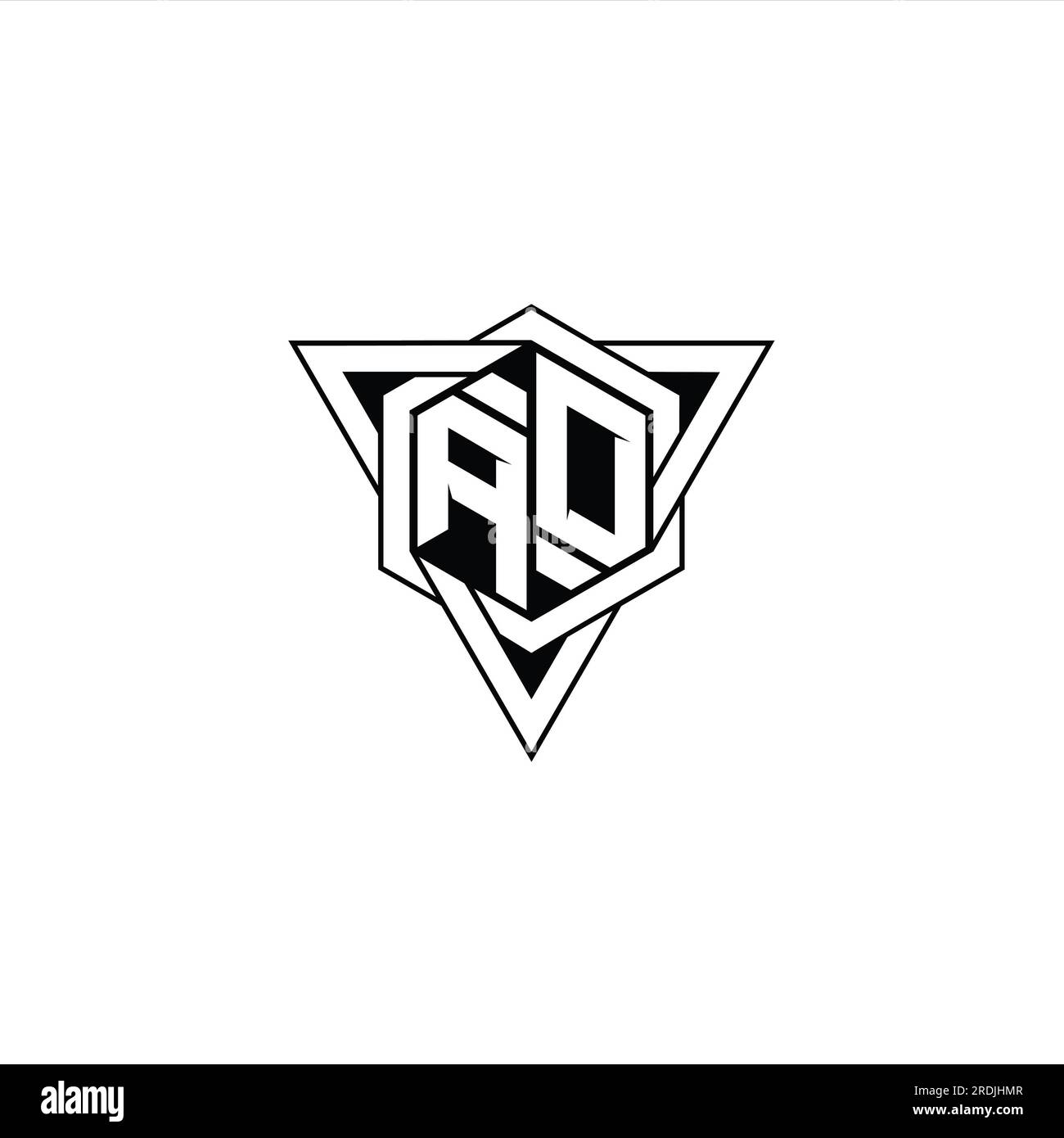 AD Letter Logo monogram hexagon shape with triangle geometric outline sharp modern style design ...