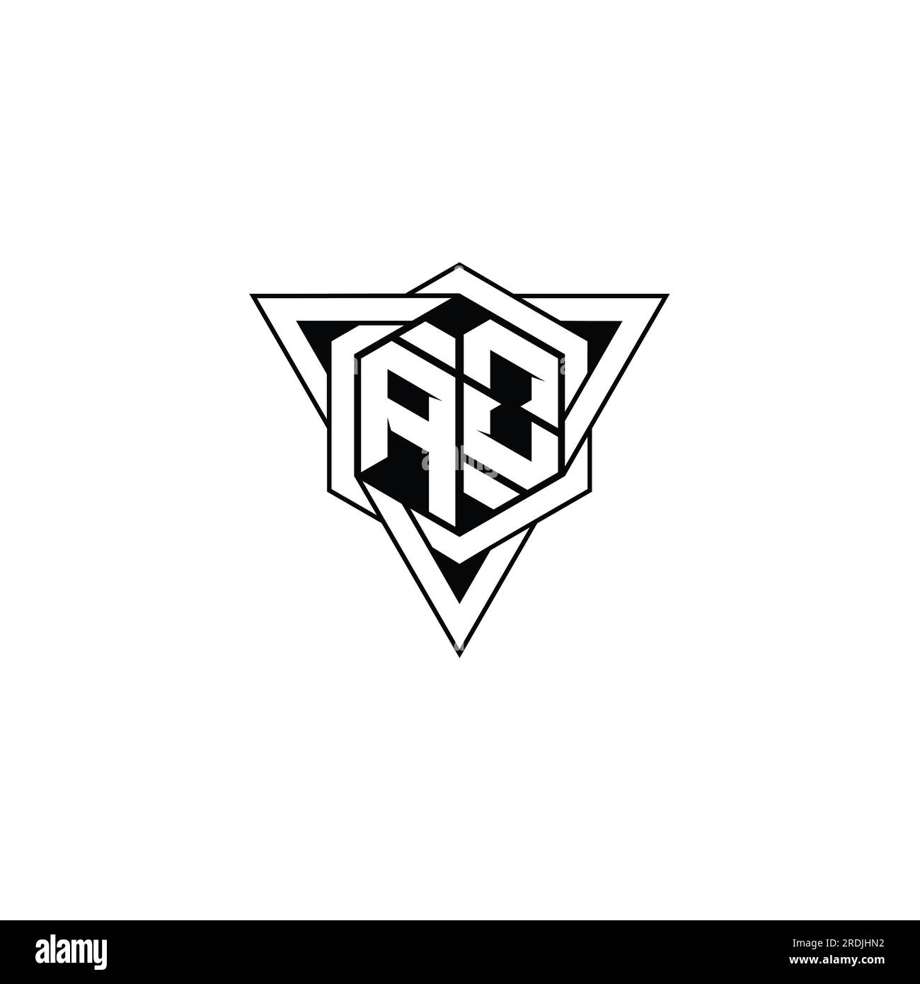 AO Letter Logo monogram hexagon shape with triangle geometric outline sharp modern style design ...