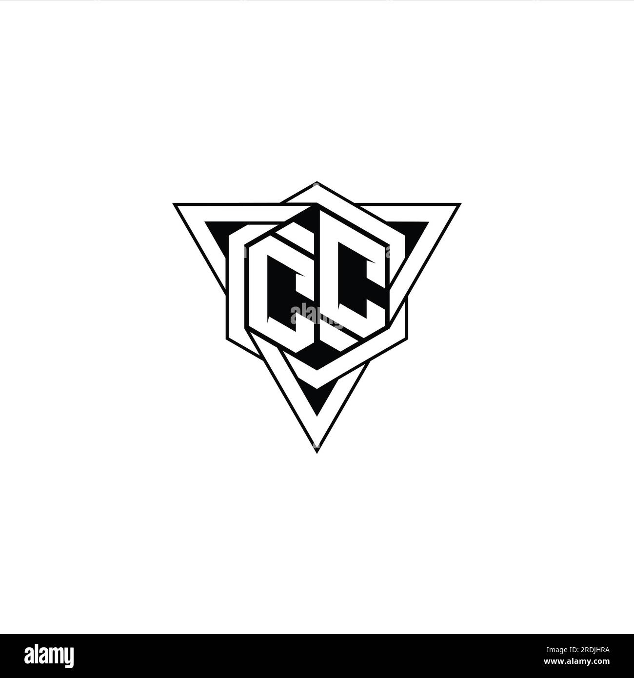 CC Letter Logo monogram hexagon shape with triangle geometric outline ...