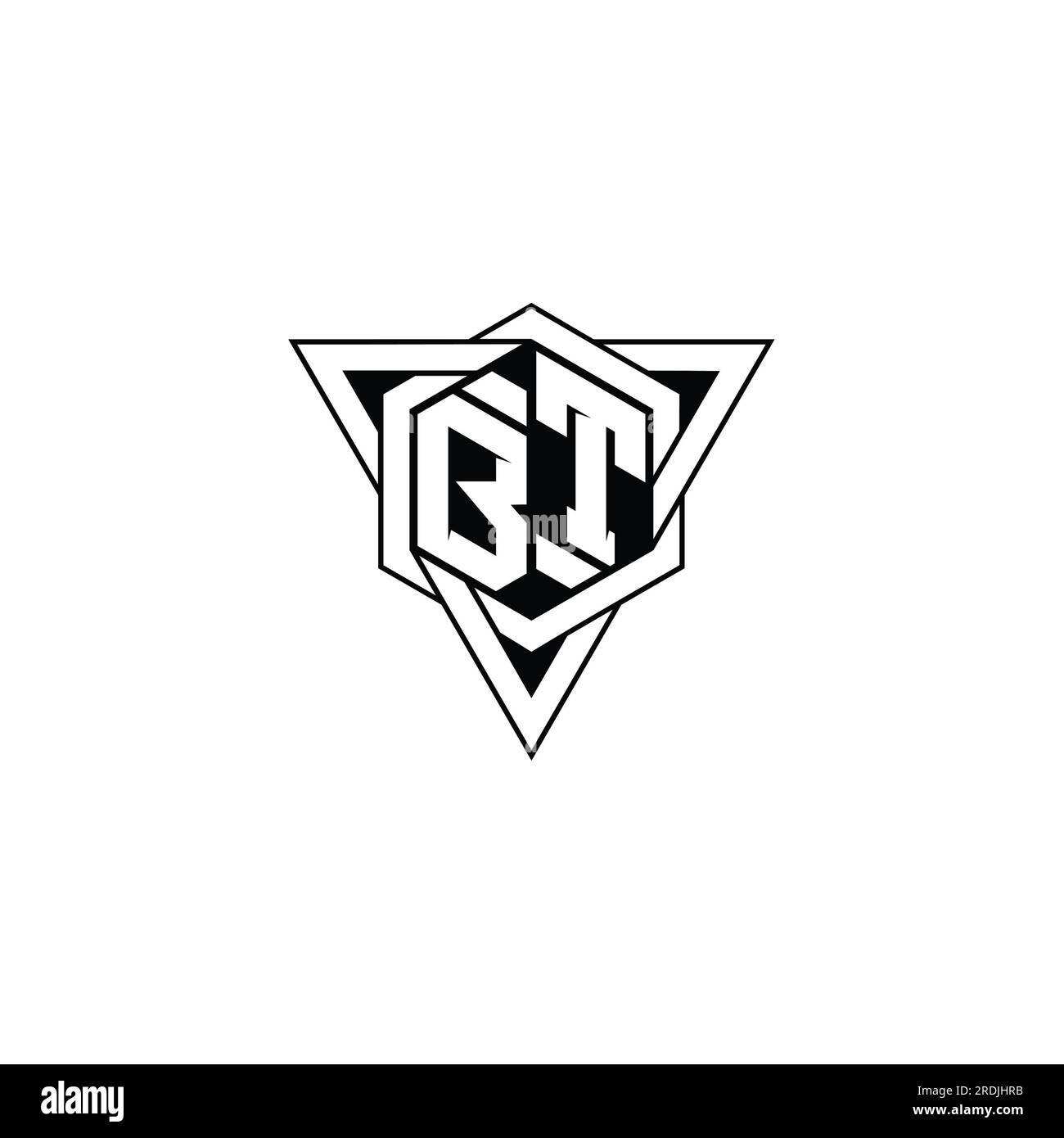 BT Letter Logo monogram hexagon shape with triangle geometric outline sharp modern style design ...