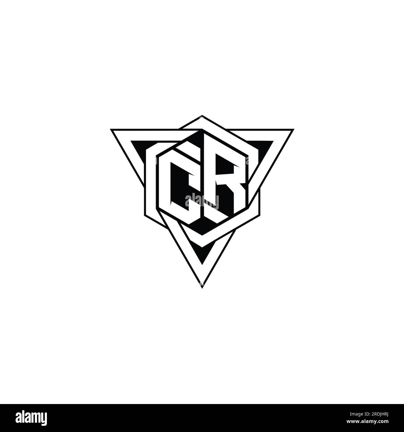 CR Letter Logo monogram hexagon shape with triangle geometric outline ...