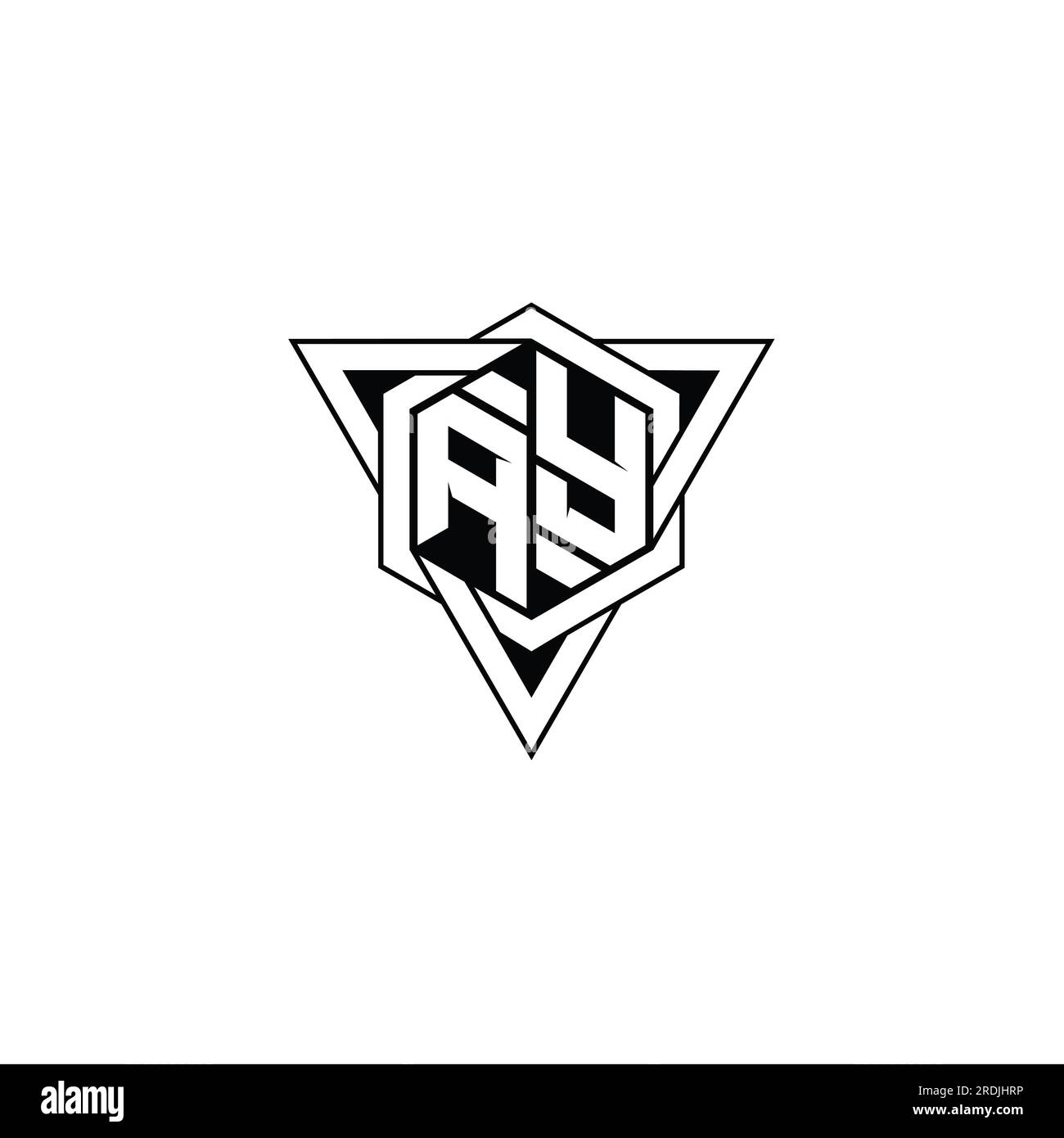 AY Letter Logo monogram hexagon shape with triangle geometric outline sharp modern style design ...