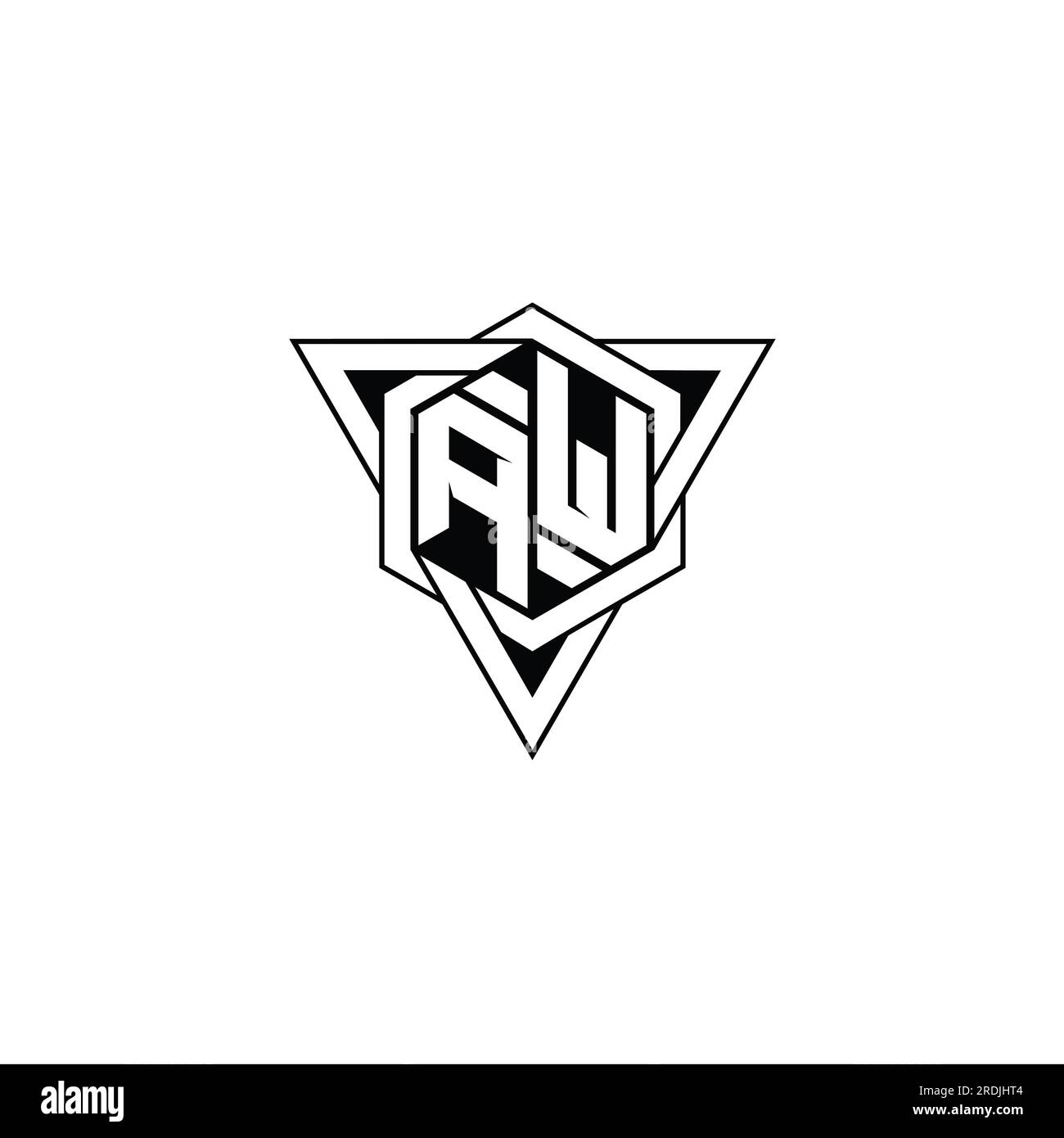 AW Letter Logo monogram hexagon shape with triangle geometric outline sharp modern style design ...