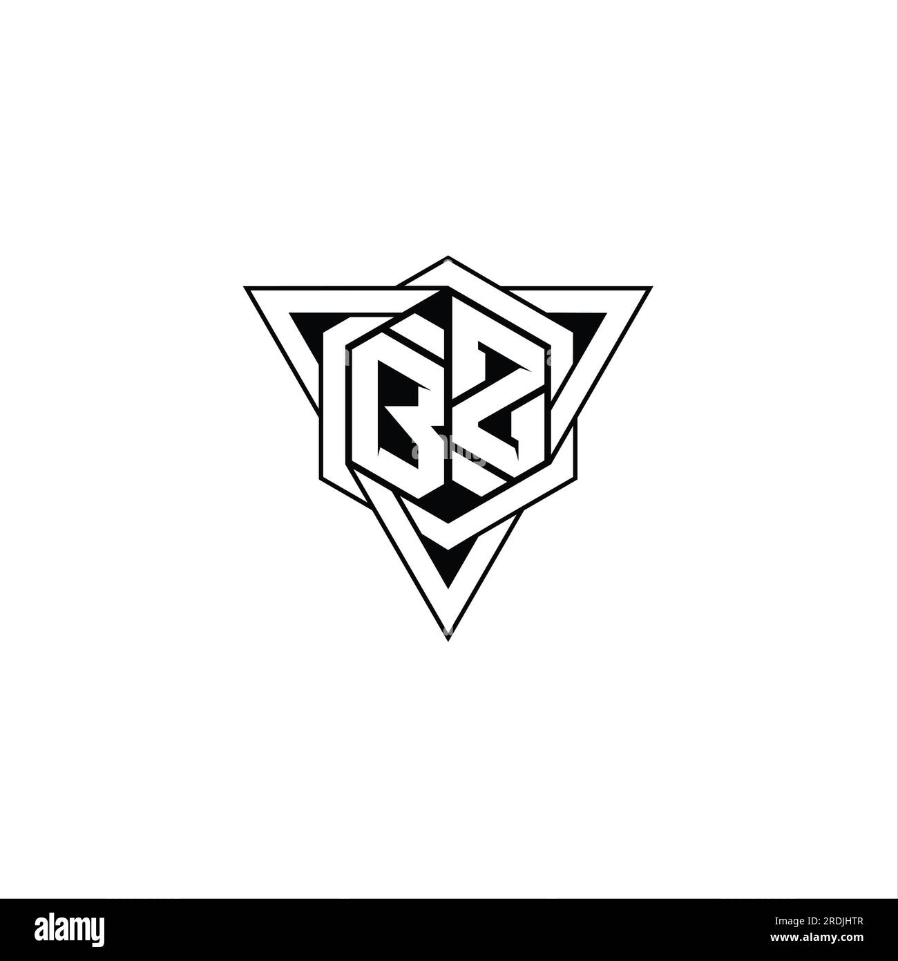 BZ Letter Logo monogram hexagon shape with triangle geometric outline sharp modern style design ...