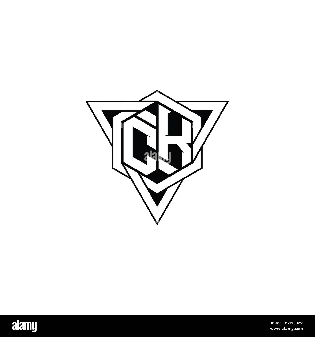 CK Letter Logo monogram hexagon shape with triangle geometric outline sharp modern style design ...