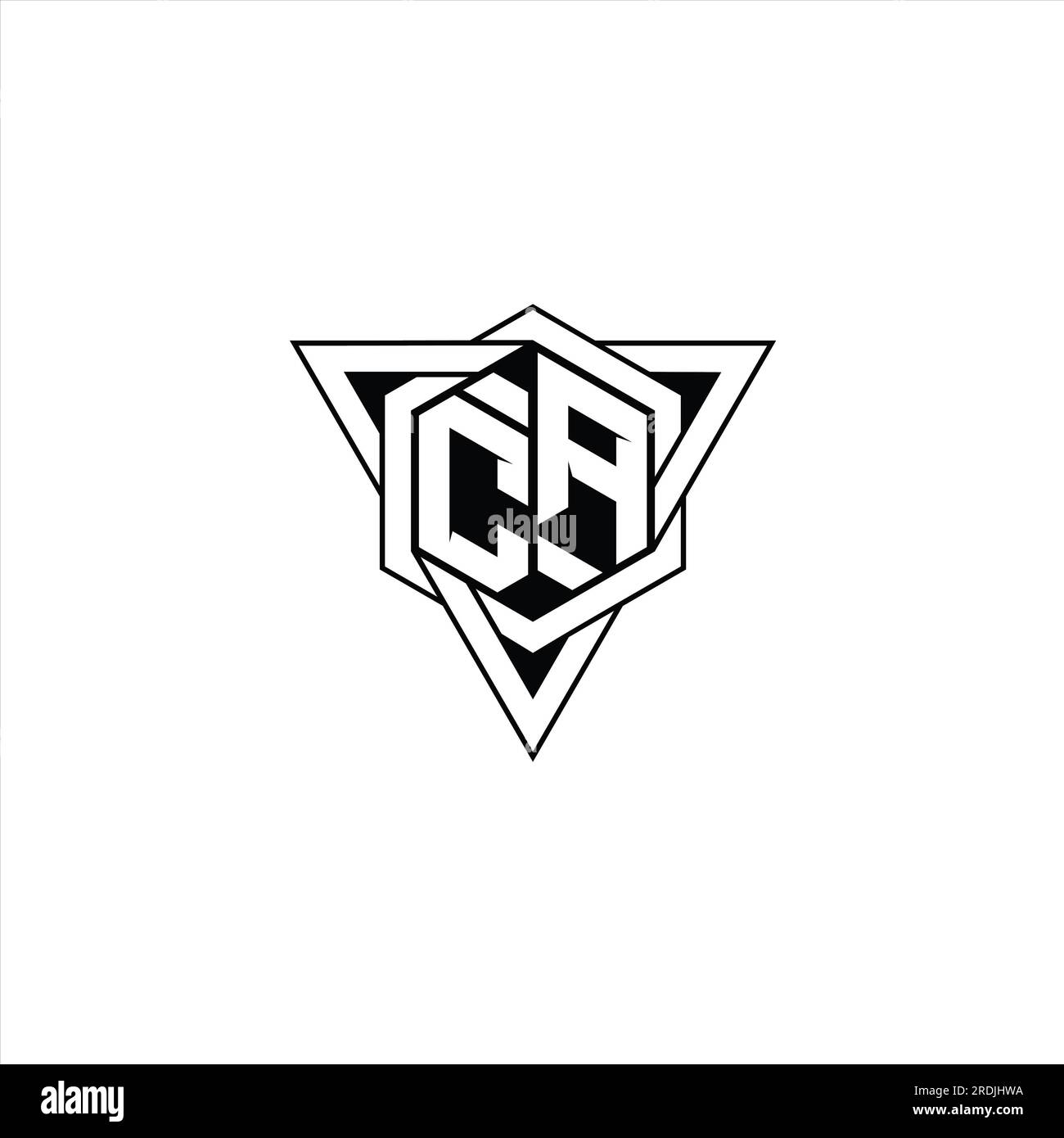 CA Letter Logo monogram hexagon shape with triangle geometric outline sharp modern style design ...